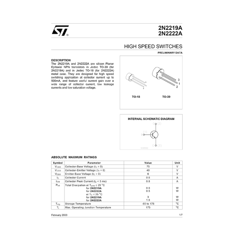 2N2222A ST Silicon NPN Transistor Datasheet