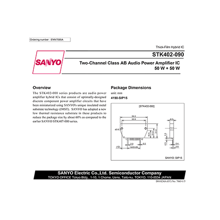 STK402-090 Sanyo 50W+50W Audio Power Amplifier Datasheet