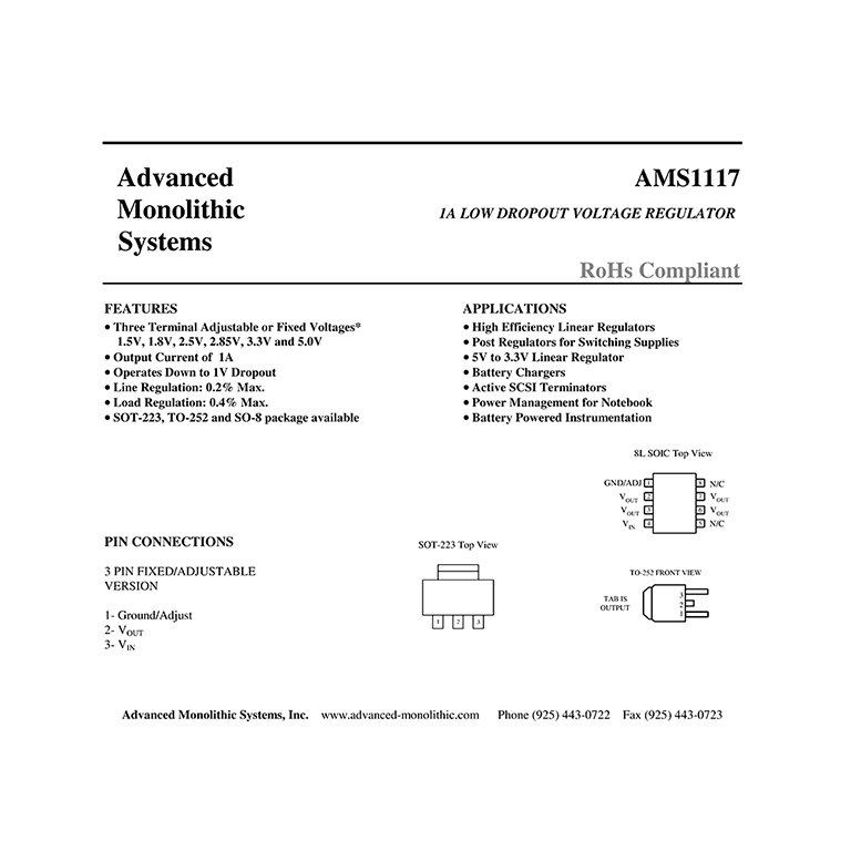 AMS1117 1A Low Dropout Voltage Regulator Datasheet