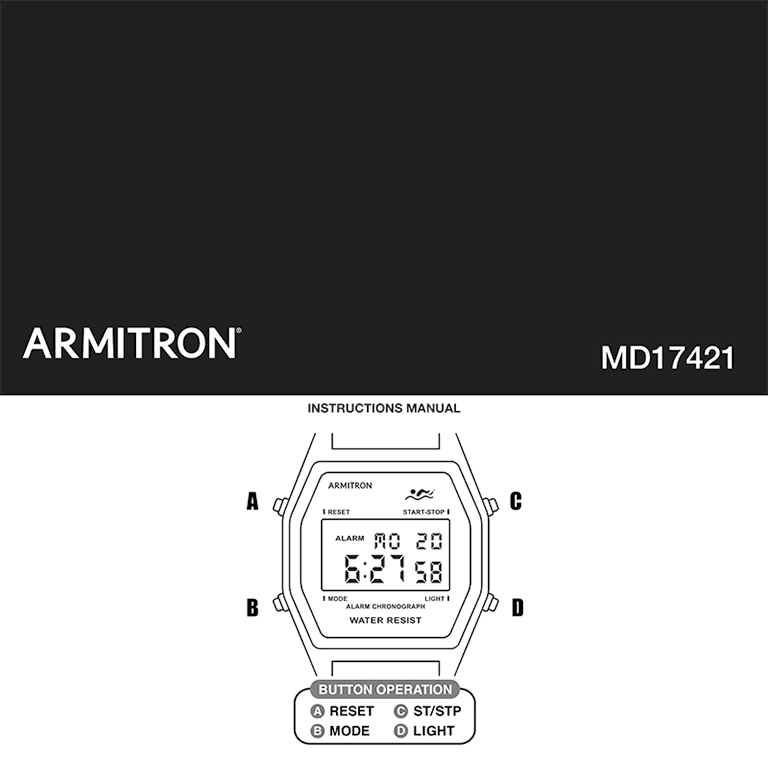 Armitron 40/8485 wr165ft digital watch User Manual