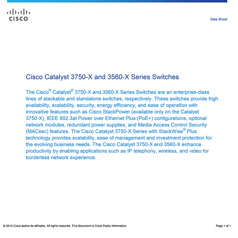 Cisco Catalyst 3750-X Series Ethernet Switch Datasheet