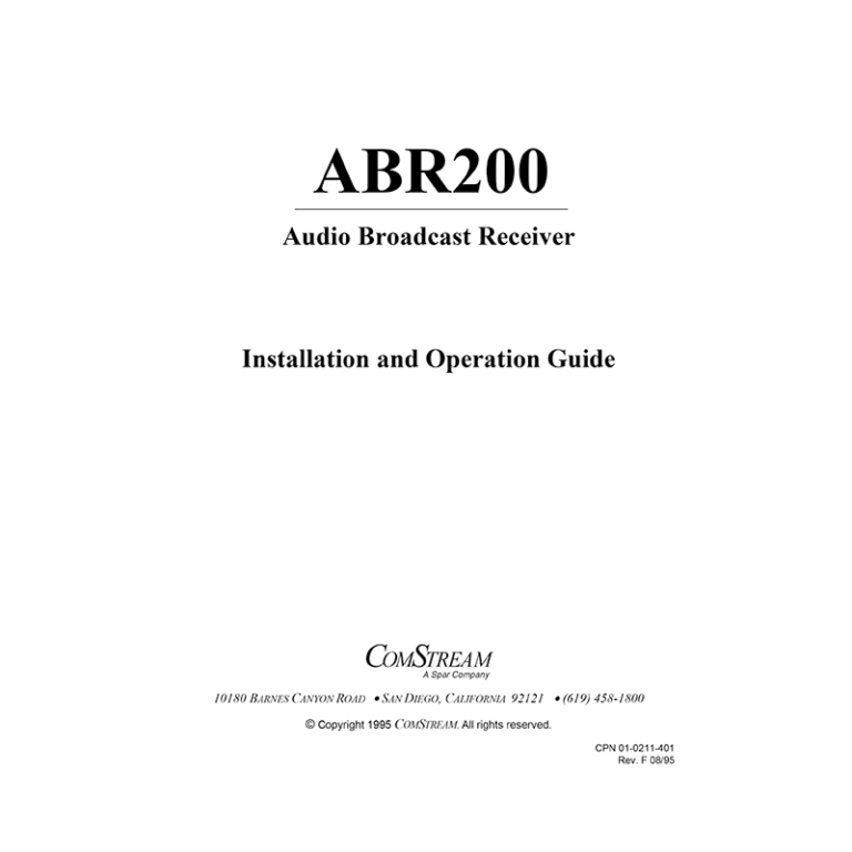 ABR200 ComStream Audio Broadcast Satellite Receiver Manual