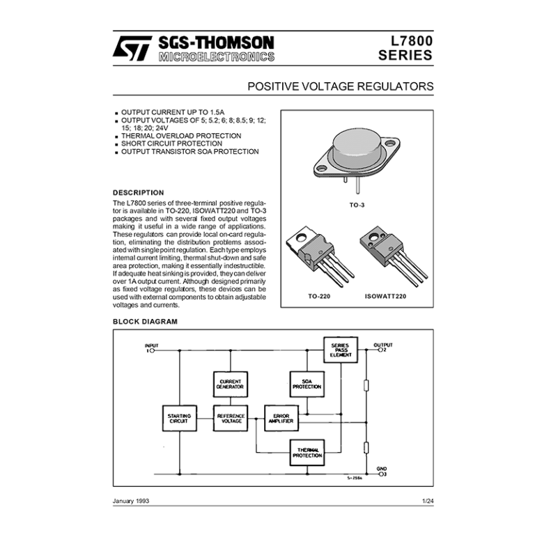 L7808C ST 8V positive voltage regulator Datasheet