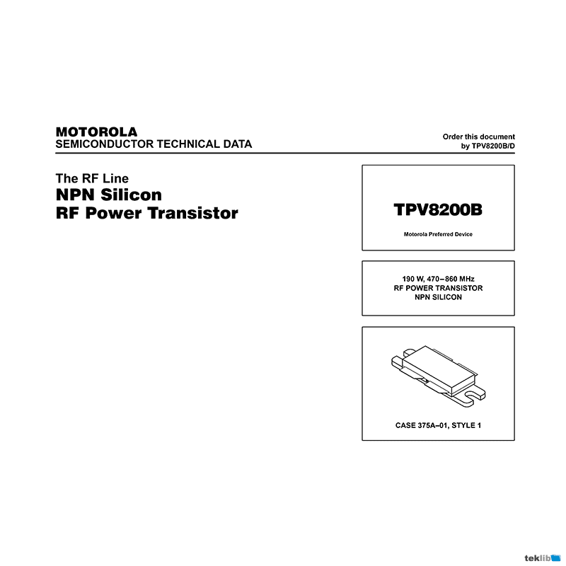 Motorola TPV8200B 190W 470-860MHz rf power transistor Datasheet