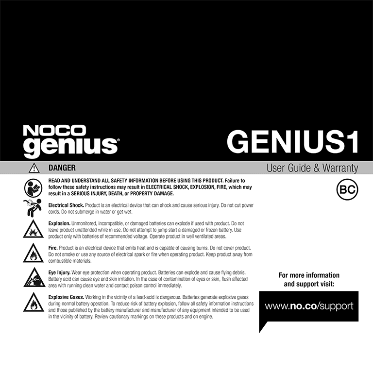 NOCO GENIUS1 6/12V 1-Amp smart battery charger User Manual