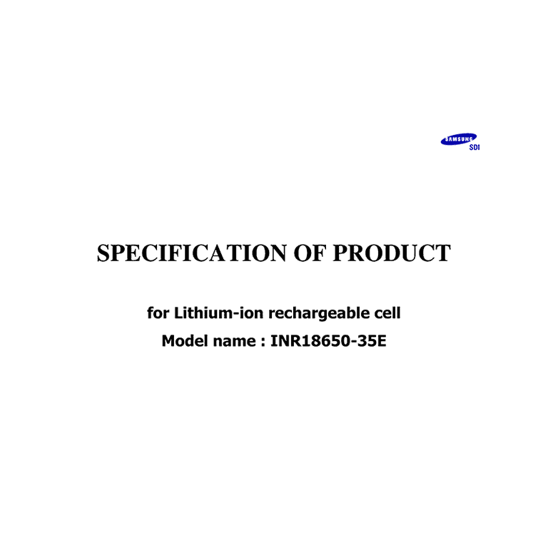 Samsung SDI INR18650-35E rechargeable li-ion cell Datasheet