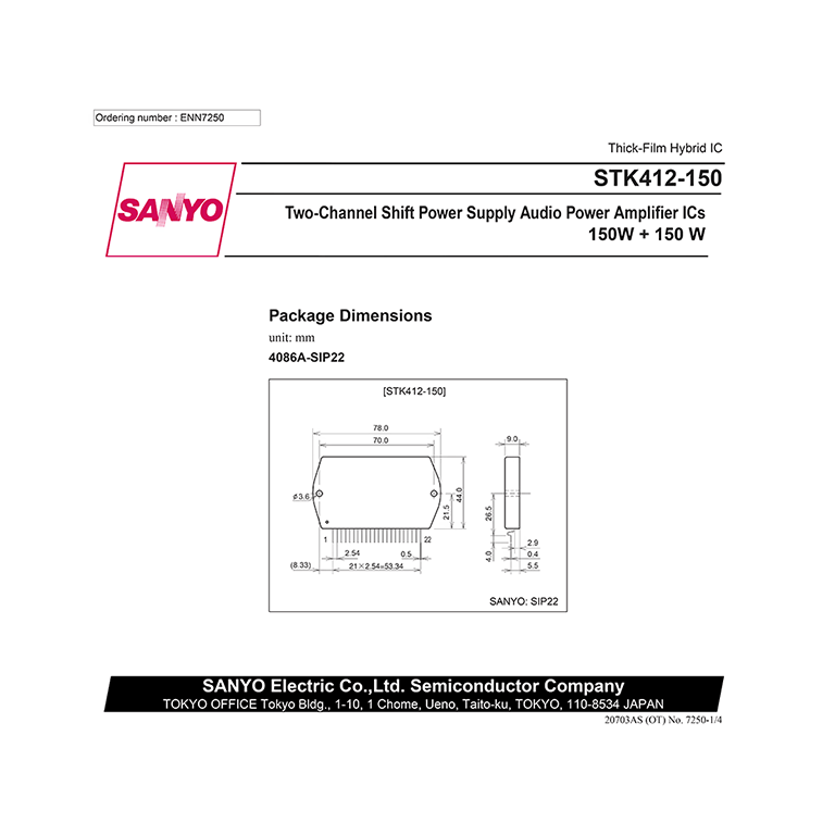 STK412-150 Sanyo 150W+150W audio power amplifier Datasheet