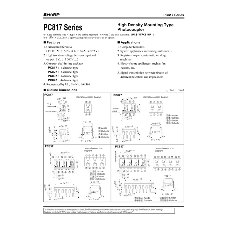 PC837 Sharp 3-channel Photocoupler Datasheet