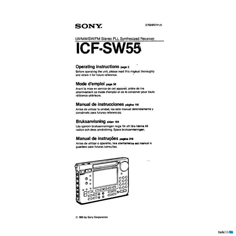 Sony ICF-SW55 multi-band receiver User and Service Manuals