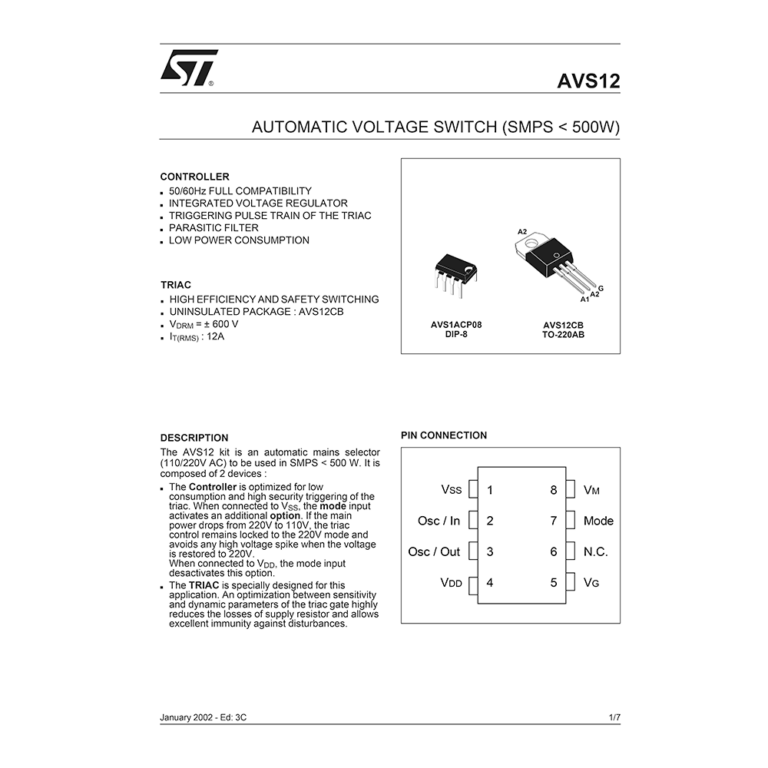 AVS12 ST automatic voltage switch Datasheet