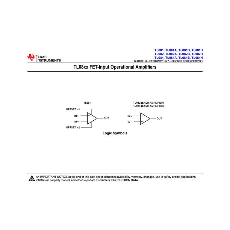 TL084 TI FET-Input Operational Amplifier Datasheet