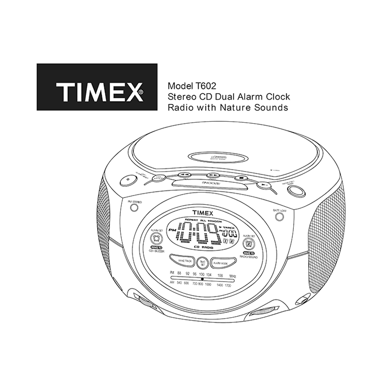 Timex T602 Nature Sounds CD Alarm Clock Radio User Manual