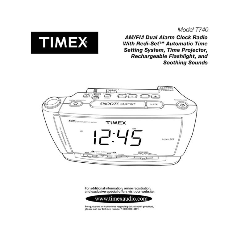 Timex T740 AM/FM Dual Alarm Clock Radio User Manual