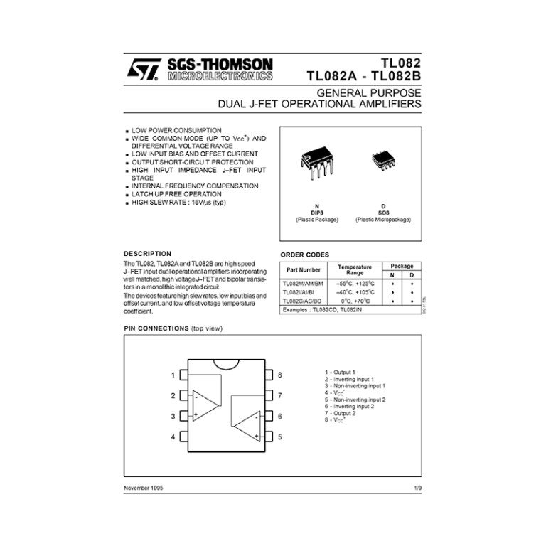 TL082B ST Dual J-FET Operational Amplifier Datasheet