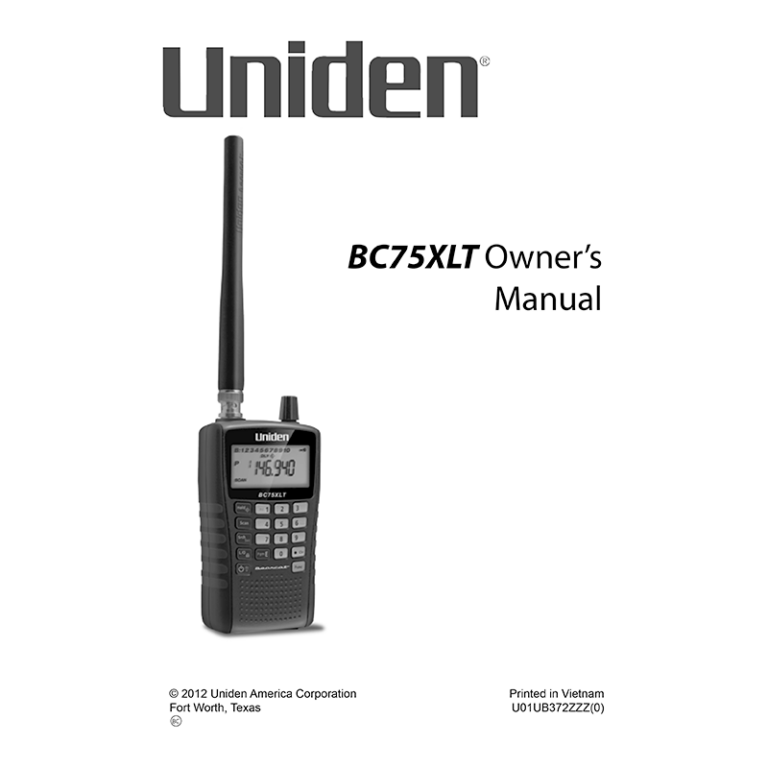 Uniden BC75XLT Bearcat digital handheld scanner User Manual